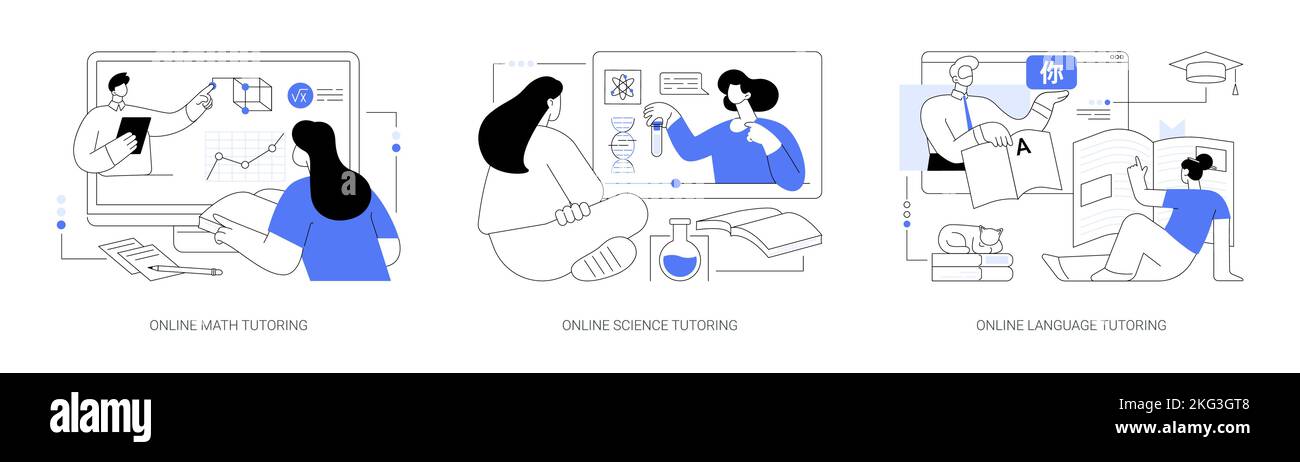 Online school subject learning abstract concept vector illustrations ...