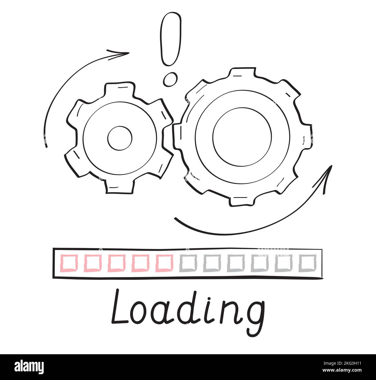Gears rotates, loading progress bar vector style in doodle style. Load ... Gears rotates, loading progress bar vector style in doodle style. Load ...