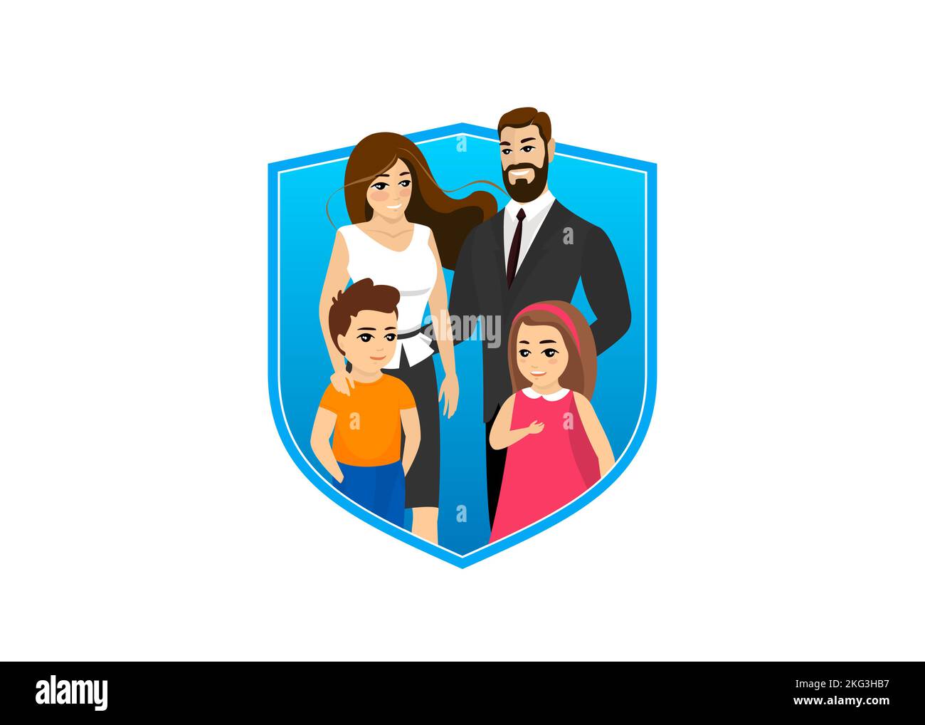 Big happy family in blue protection shield. Life and health care ...