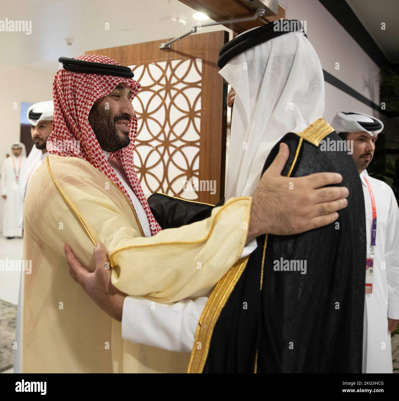 Emir of Qatar Sheikh Tamim bin Hamad al Tani receives Saudi Crown Prince Mohammed bin Salman Al ...