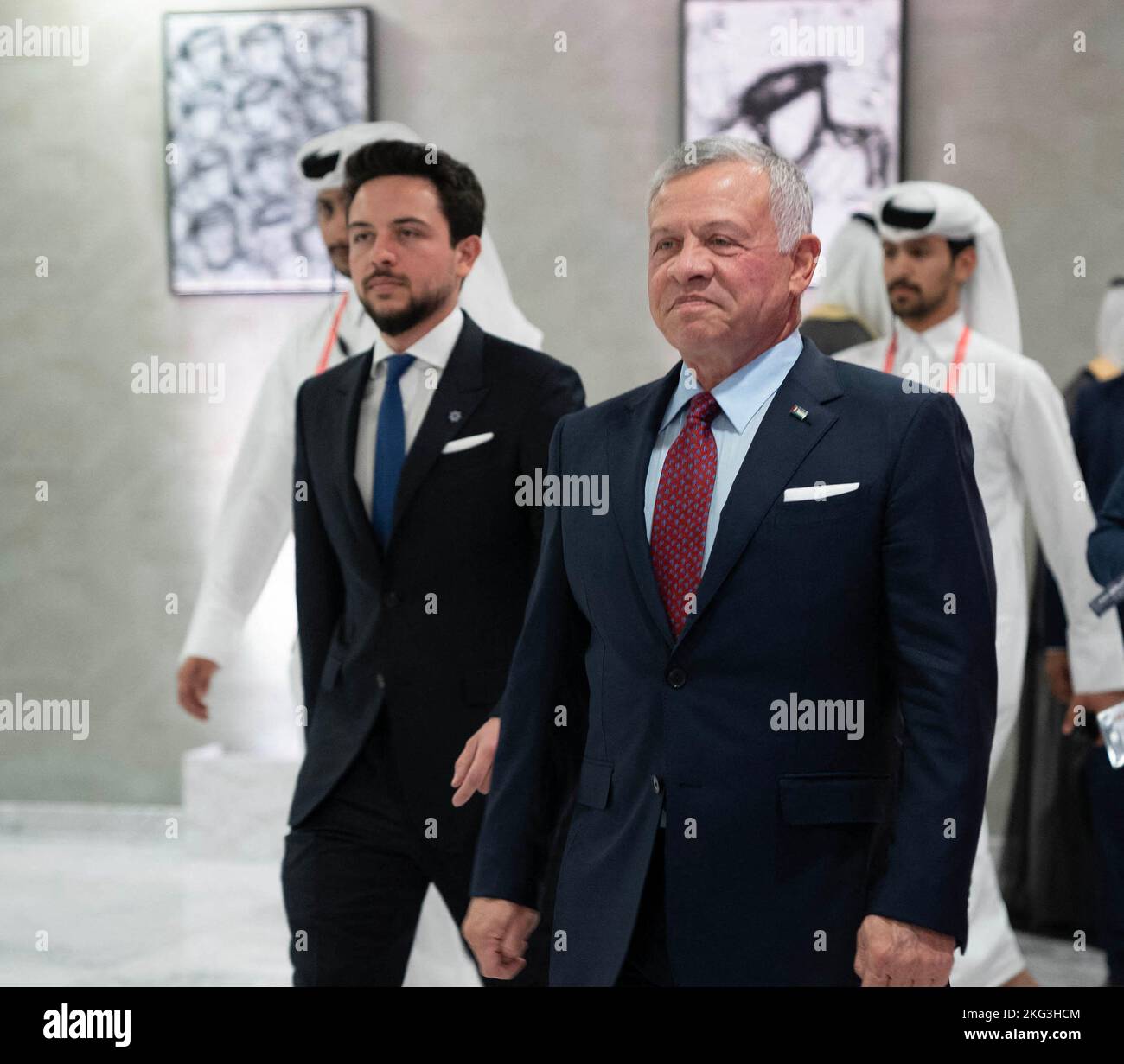 King of Jordan Abdullah II (center) and his son Crown Prince Al Hussein ...
