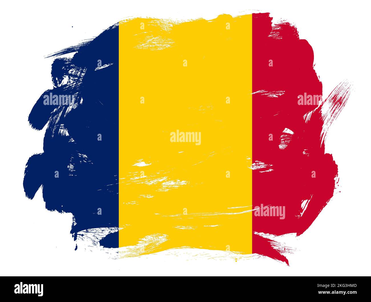 Chad flag on abstract painted white stroke brush background Stock Photo ...
