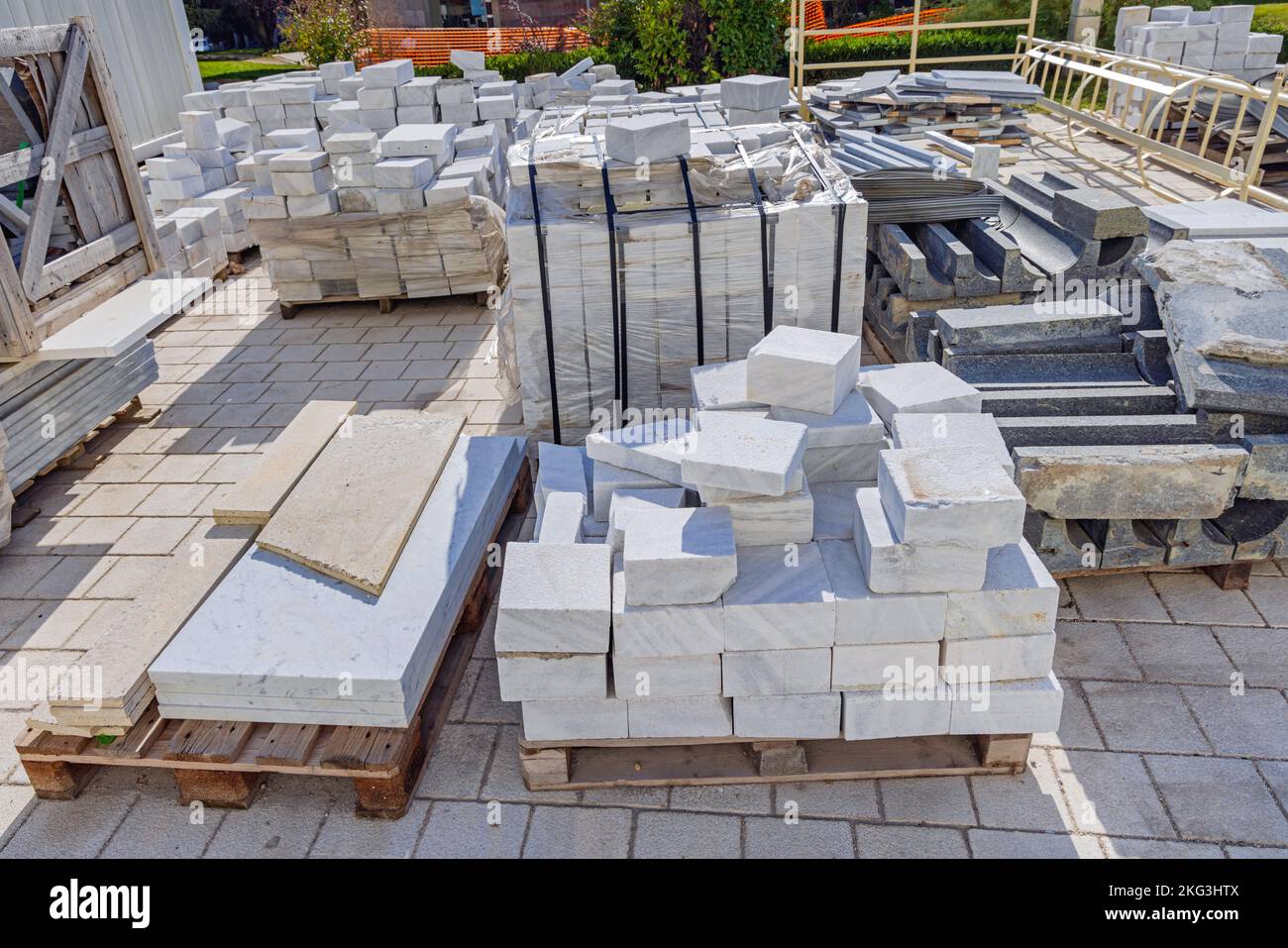 Block of Large White Marble Stone Blocks at Pallets Construction ...