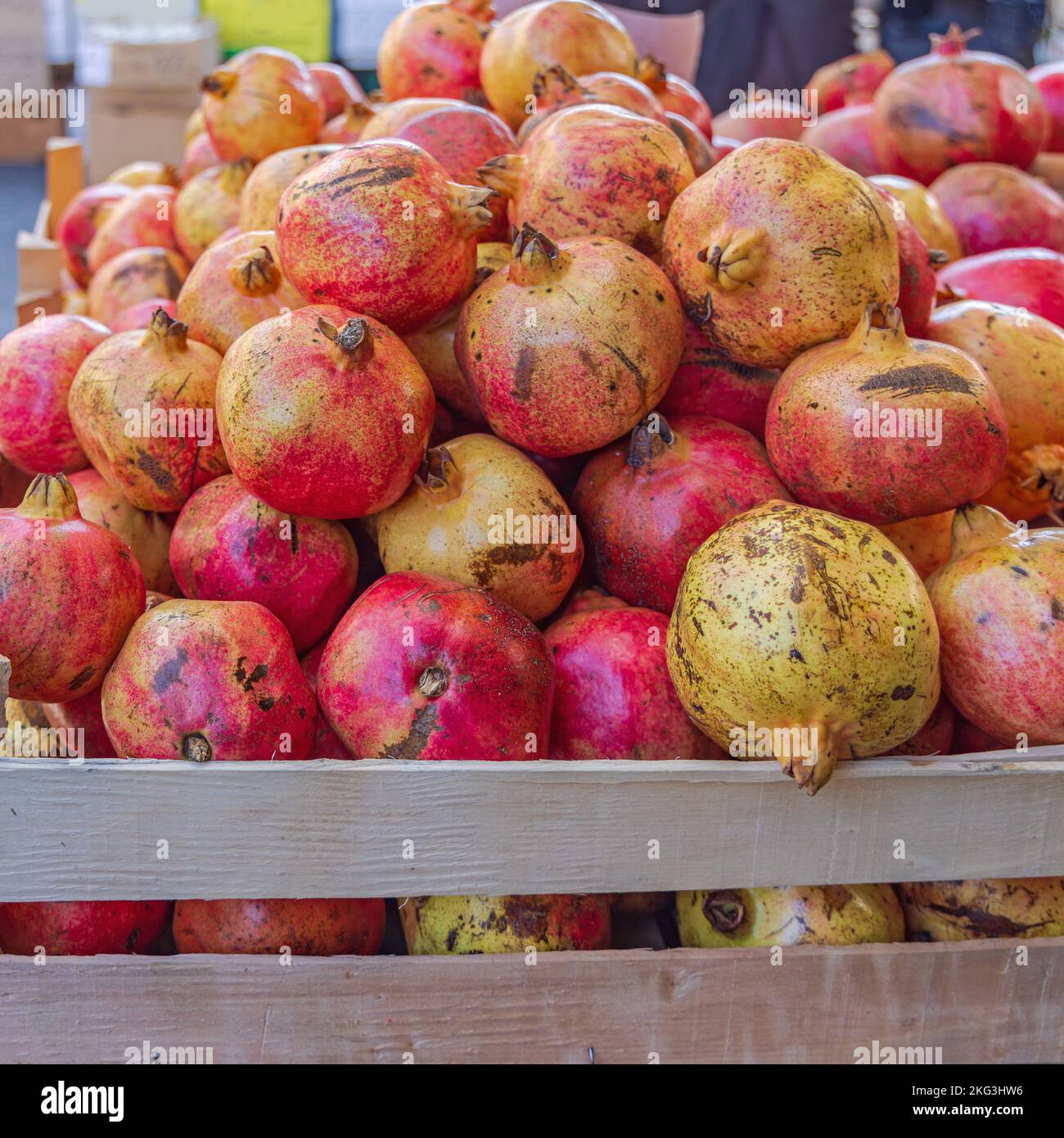 Fresh Pomegranate Fruits Produce at Farmers Market Stall Stock Photo ...