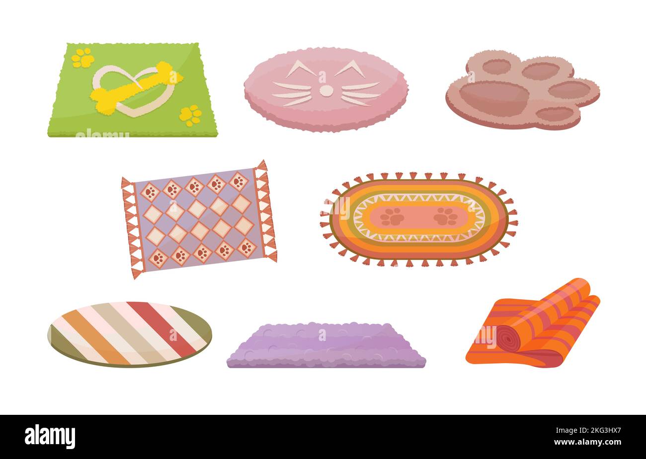 Pet carpets set isolated on white background. Vector cartoon collection ...
