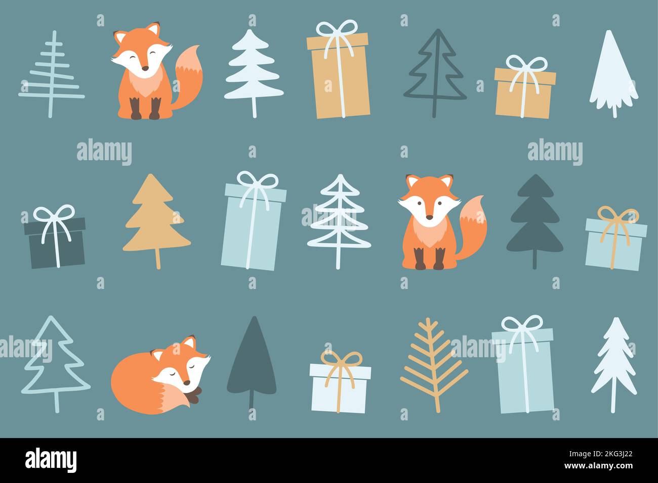cute christmas motives fox tree and gift box Stock Vector Image & Art ...