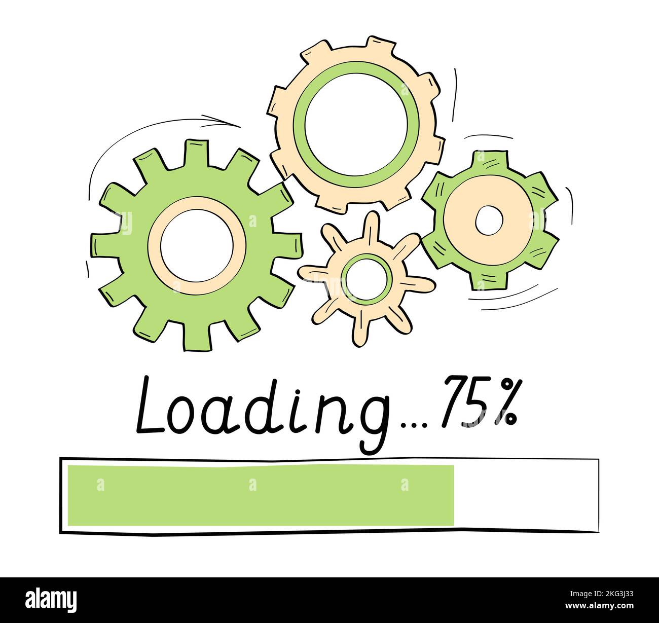 Gears rotates, loading progress bar vector style in doodle style. Load ... Gears rotates, loading progress bar vector style in doodle style. Load ...