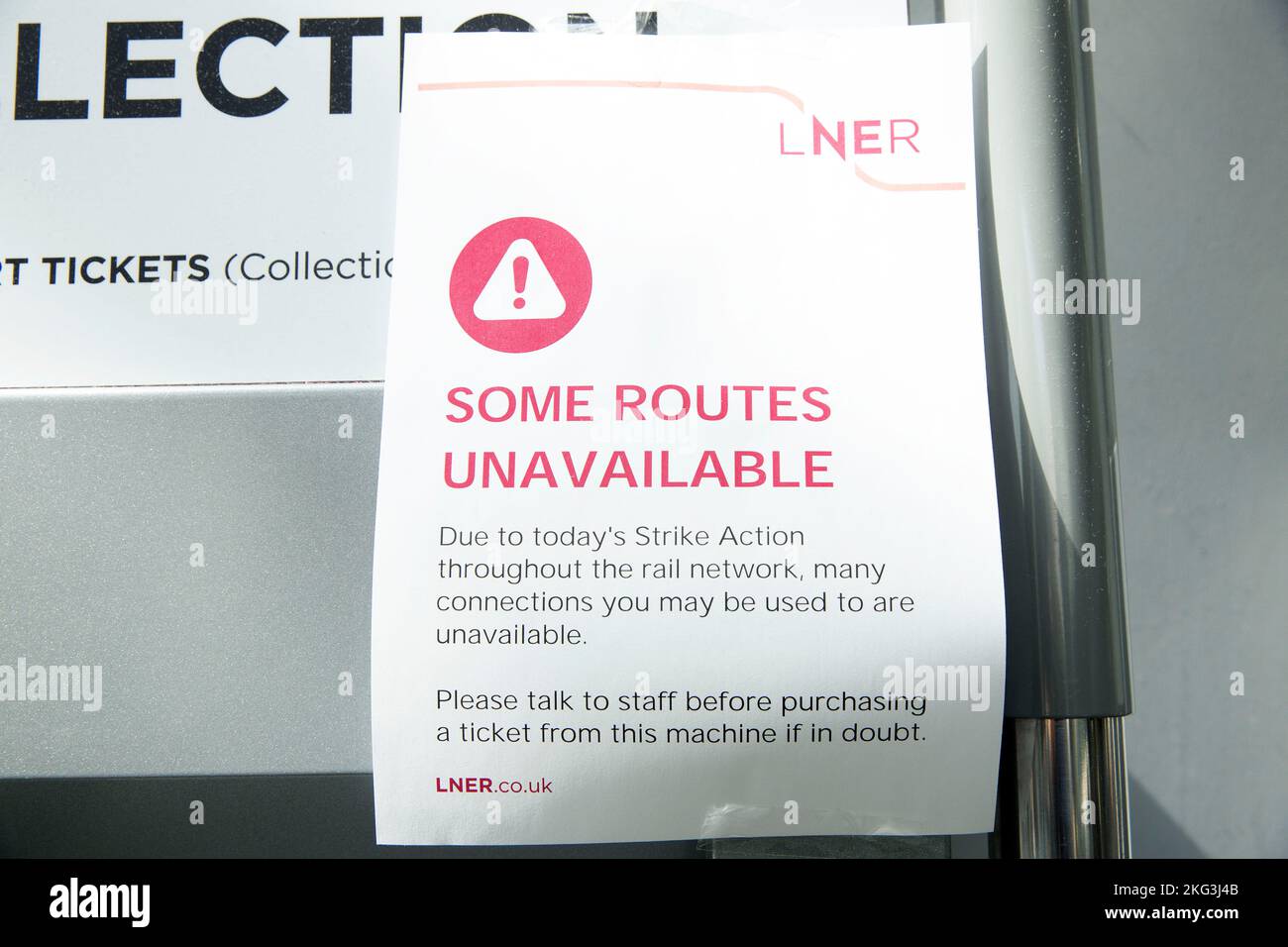 A notice of the strike action is seen on a ticket machine at King’s ...
