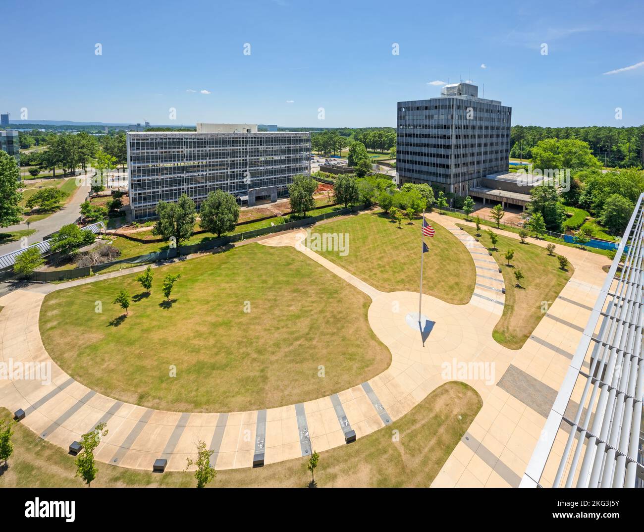 Buildings 4200 and 4201 at NASA MSFC are photographed from the roof of ...