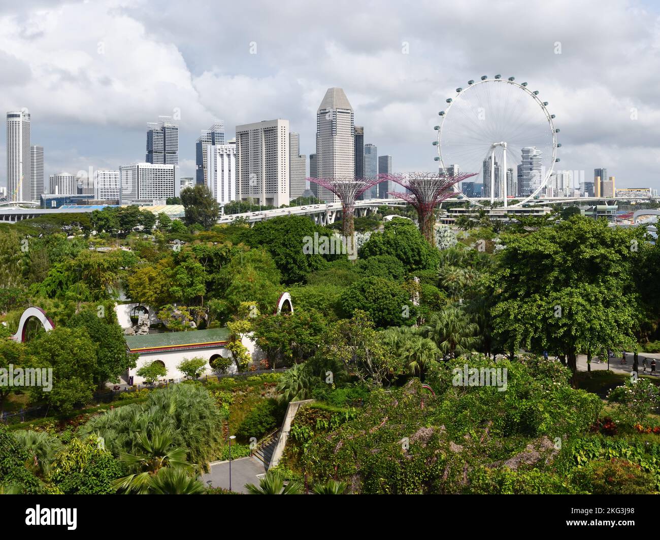 A tree top view over Gardens atthe Bay including artificial trees and ...