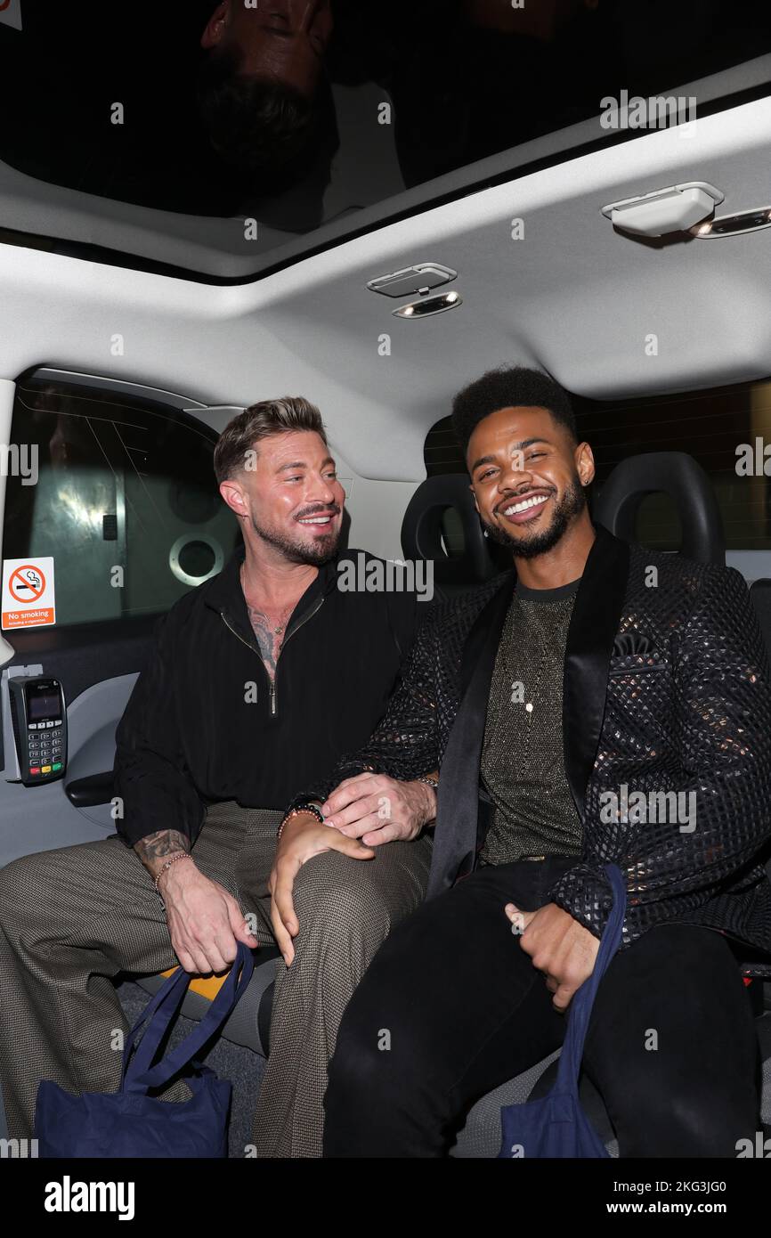Duncan James and his partner depart the annual TV Choice Awards at Hilton Hotel in London Stock ...
