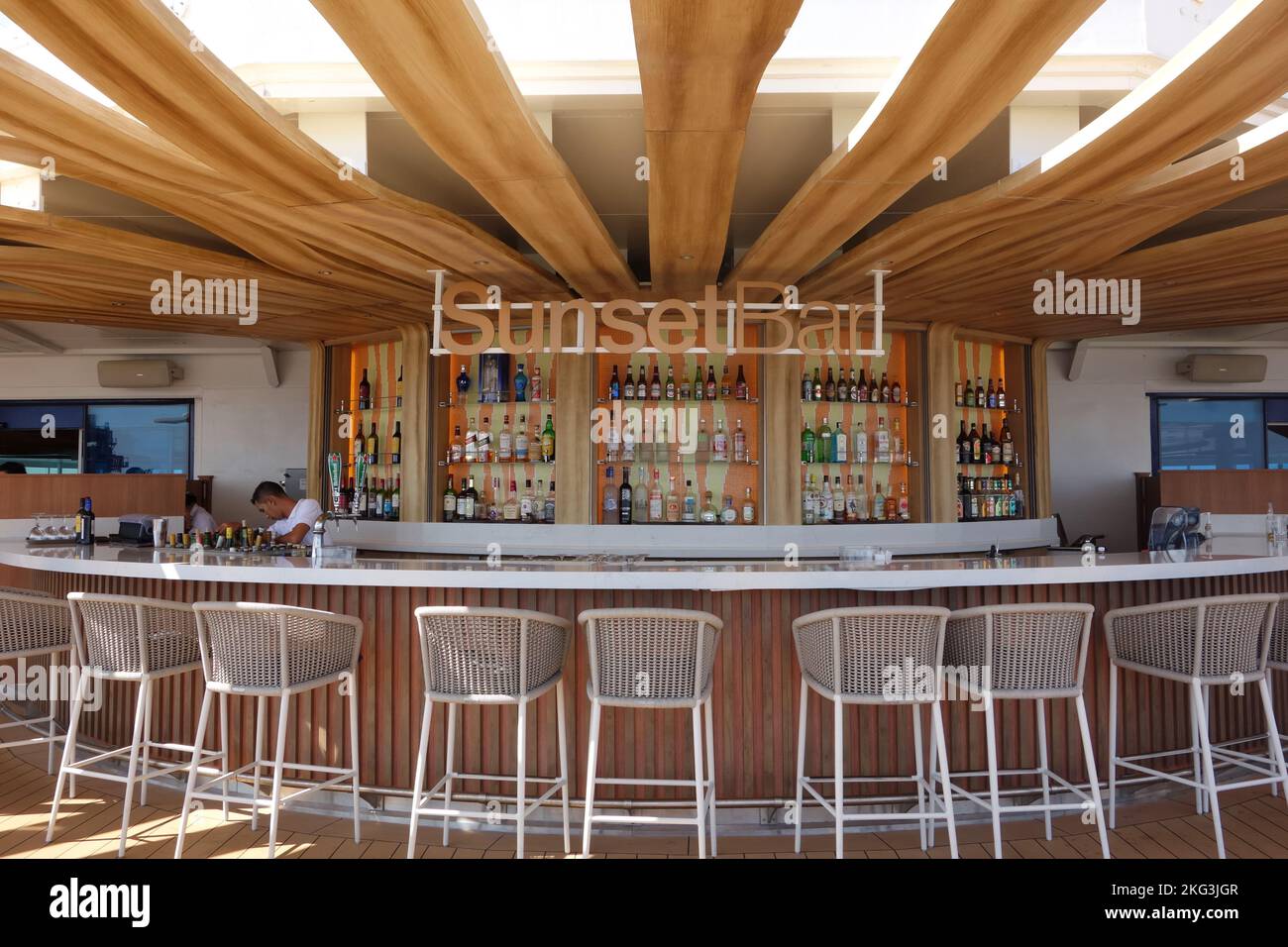 The "Sunset Bar" at the open rear deck of a Celebrity cruise ship Stock ...