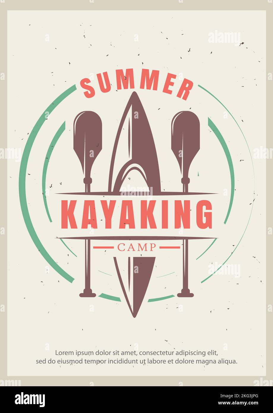 Summer kayaking grunge typography poster design template, vector ...