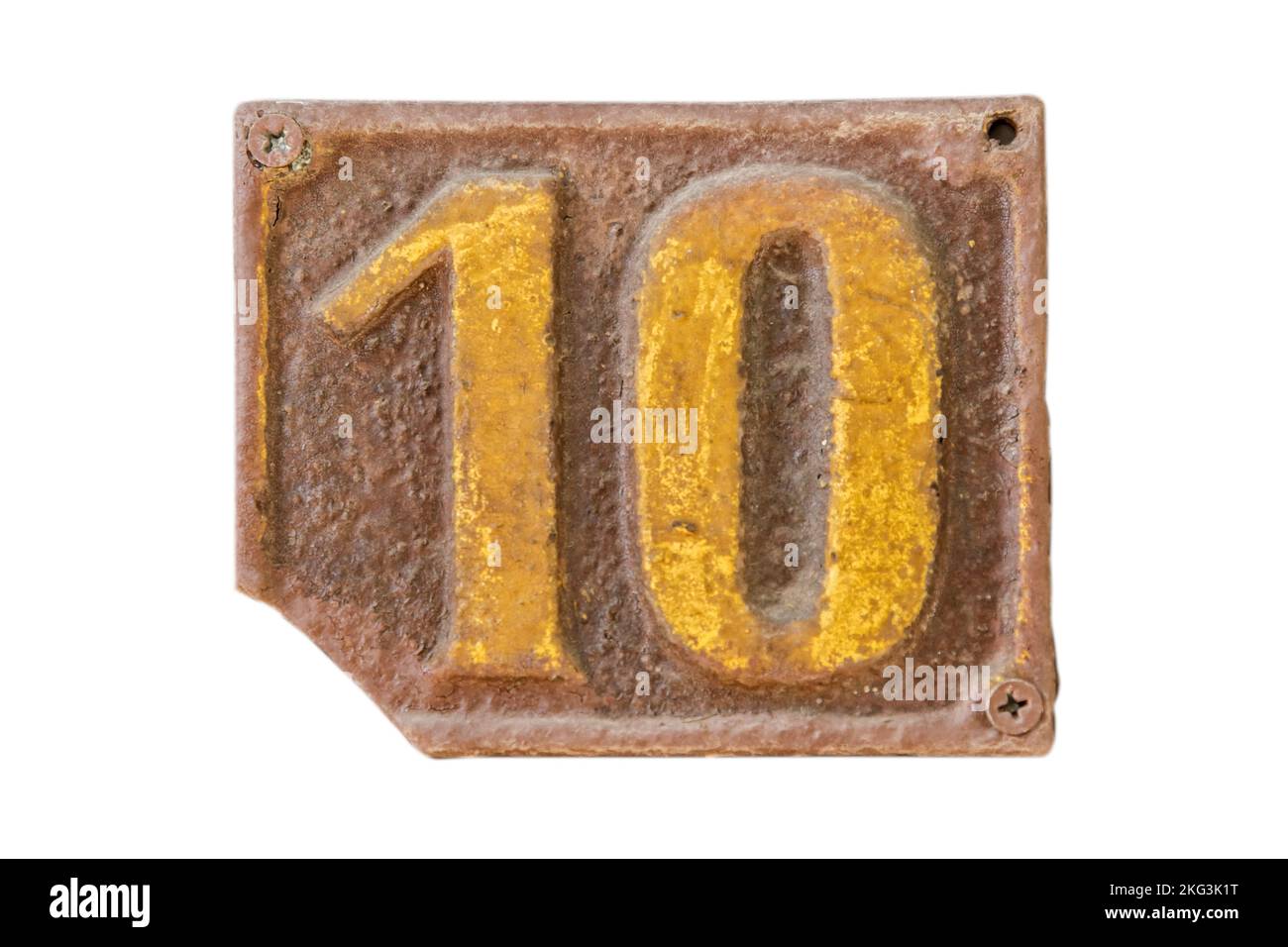 Old retro weathered cast iron plate number 10 closeup Stock Photo - Alamy