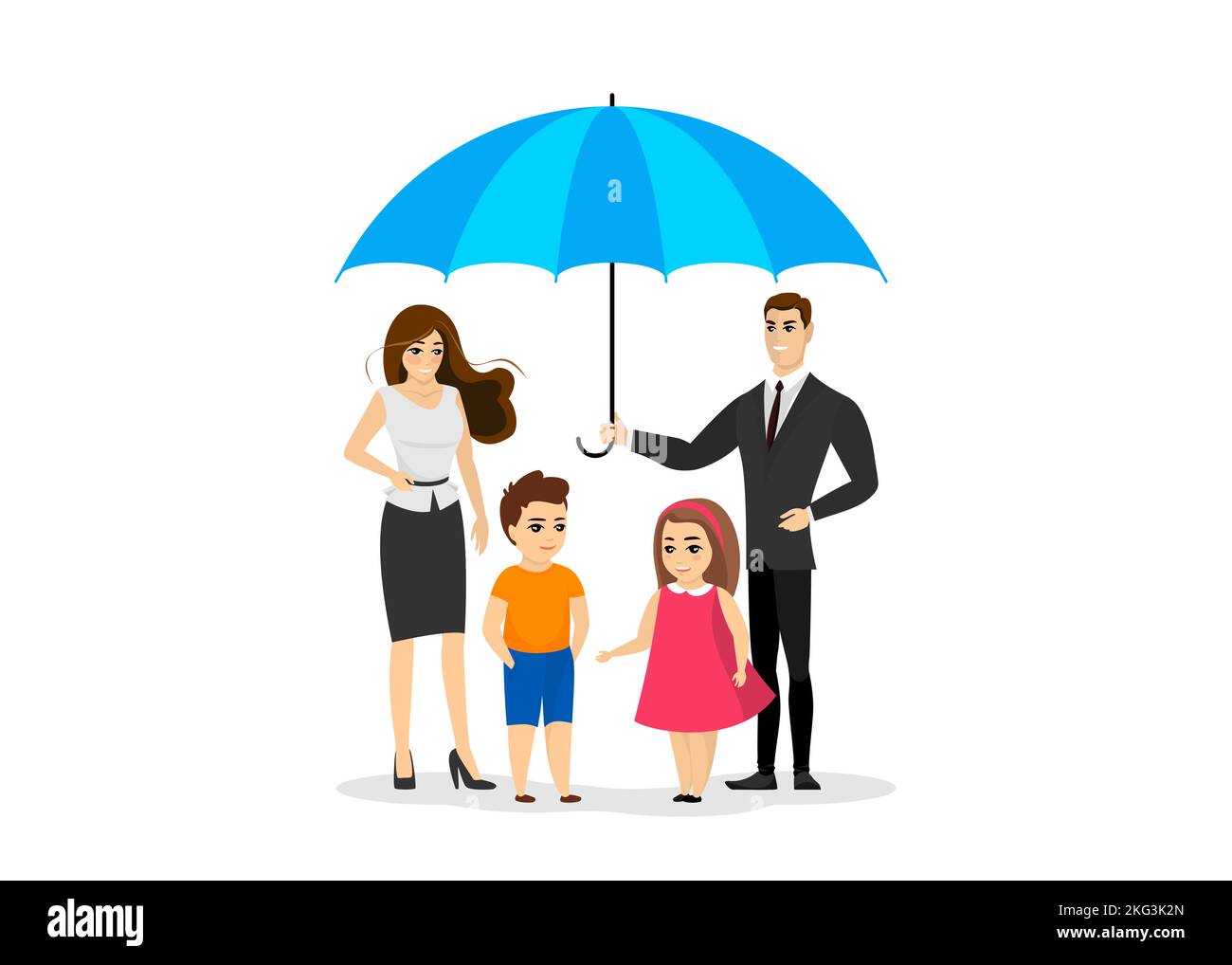 Big happy family under blue protection umbrella. Life and health care ...
