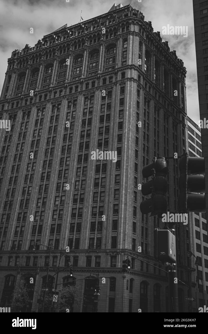 A low-angle grayscale of iconic buildings of New York Stock Photo - Alamy