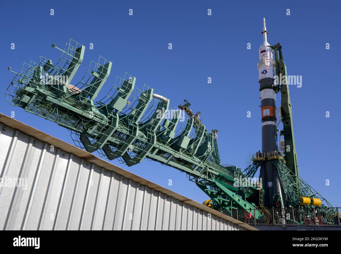 Expedition 68 Soyuz Rollout. The Soyuz rocket is raised vertical after ...