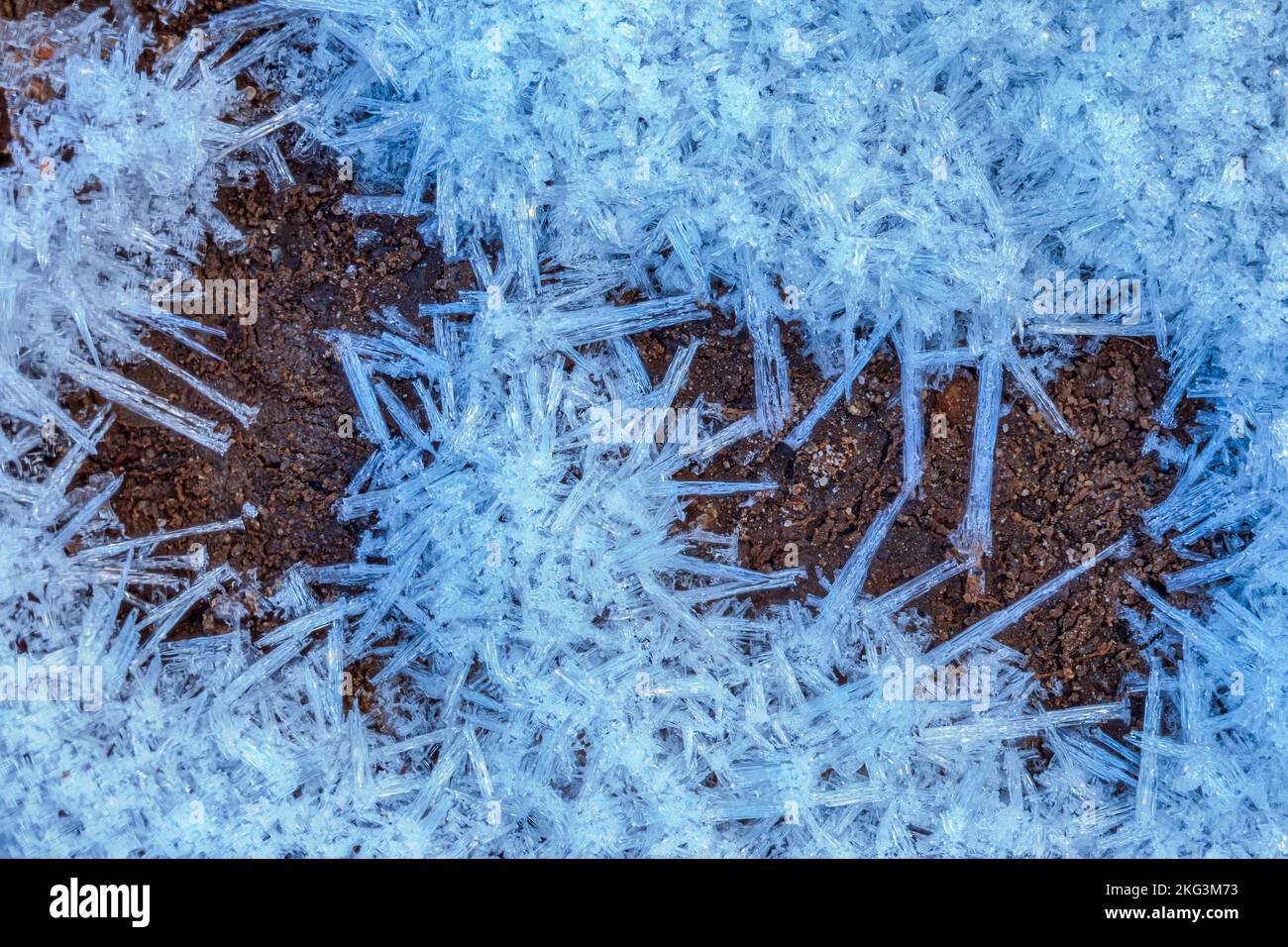 Clear blue crystals of frost on groun Stock Photo - Alamy