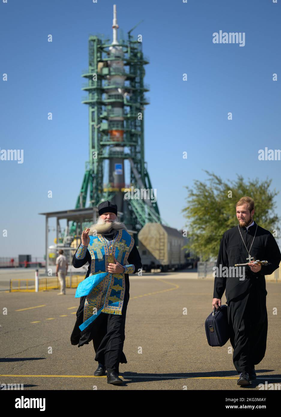 Bishop Ignatii blesses Soyuz MS-22 rocket at Baikonur Cosmodrome for ...