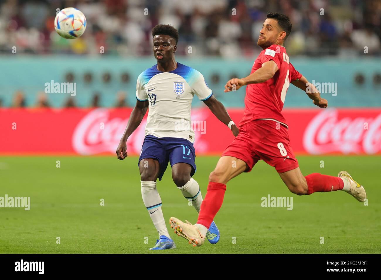 Doha, Qatar. 21st Nov, 2022. Morteza Pouraliganji of Iran clears the ...