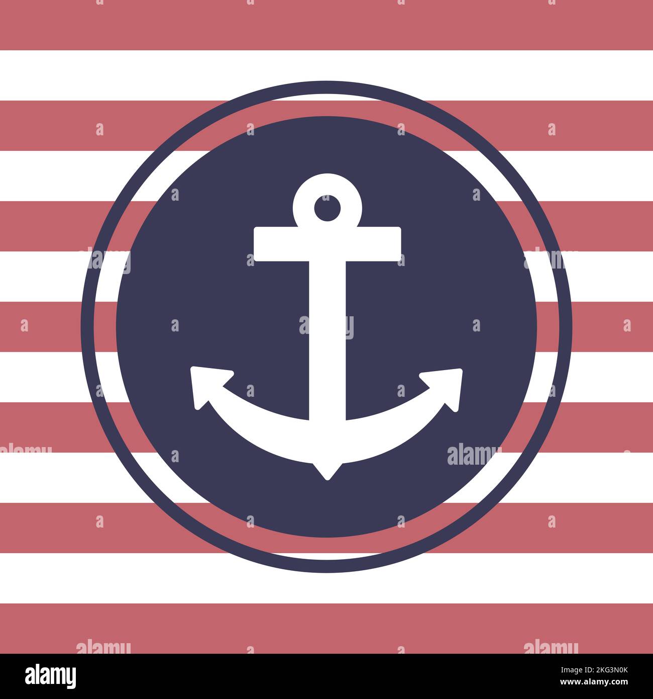 White anchor on blue circle. Striped background. Nautical inspiration ...