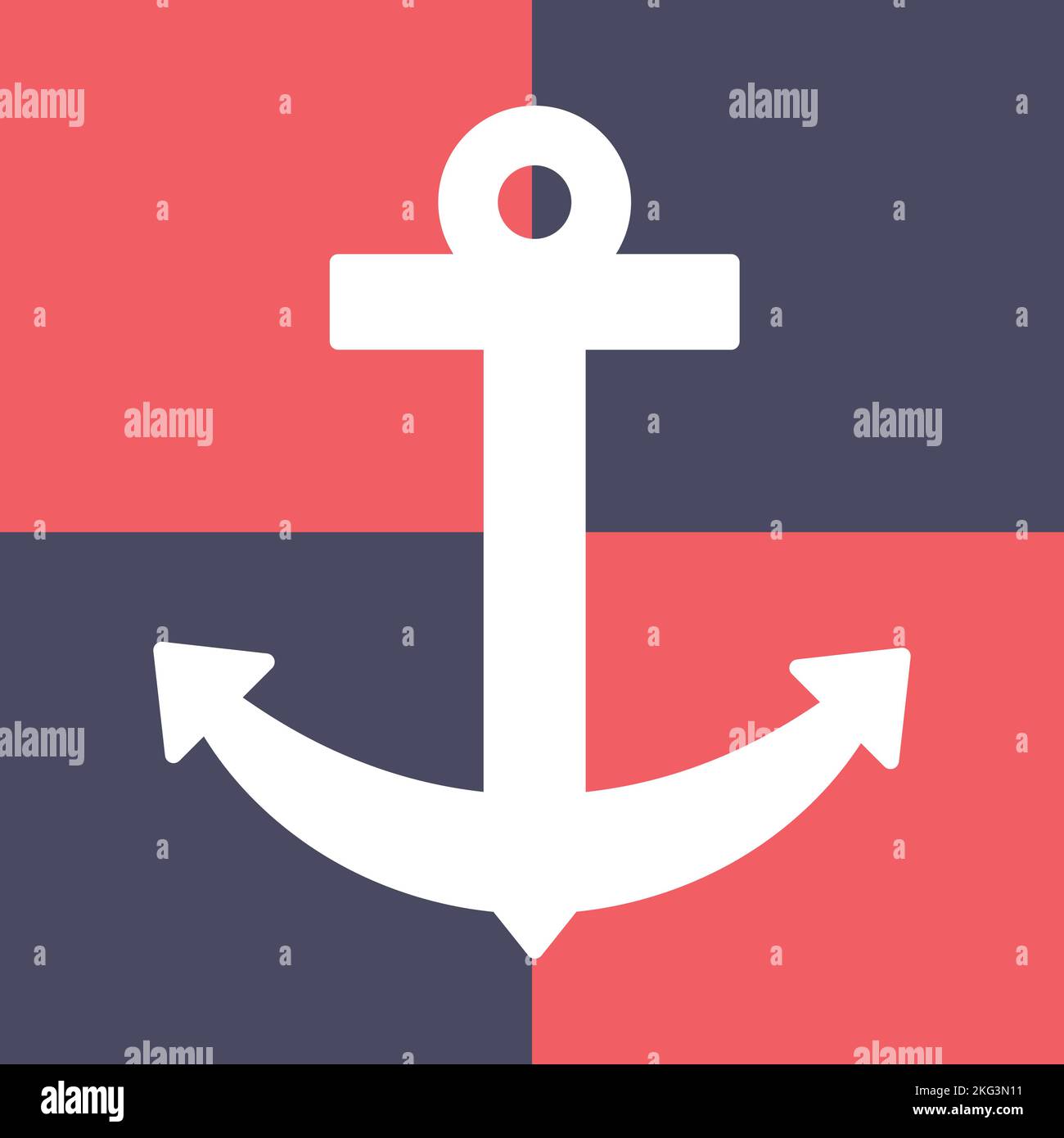 White anchor. Blue and red background. Nautical inspiration. Vector ...