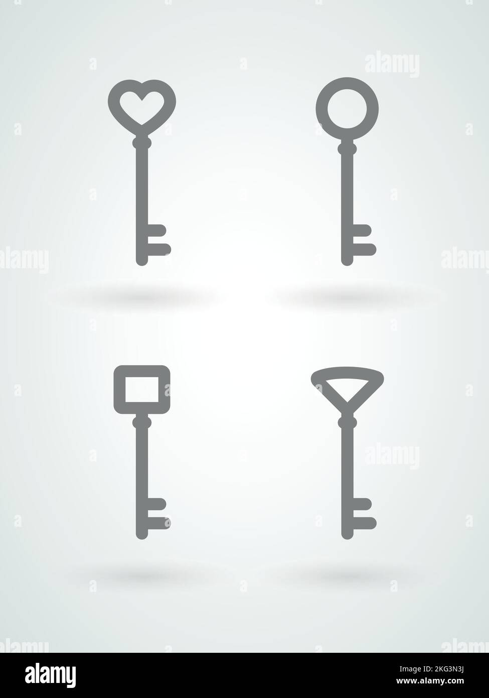 Set: minimal keys. Filled grey icons. Vector illustration, flat design ...