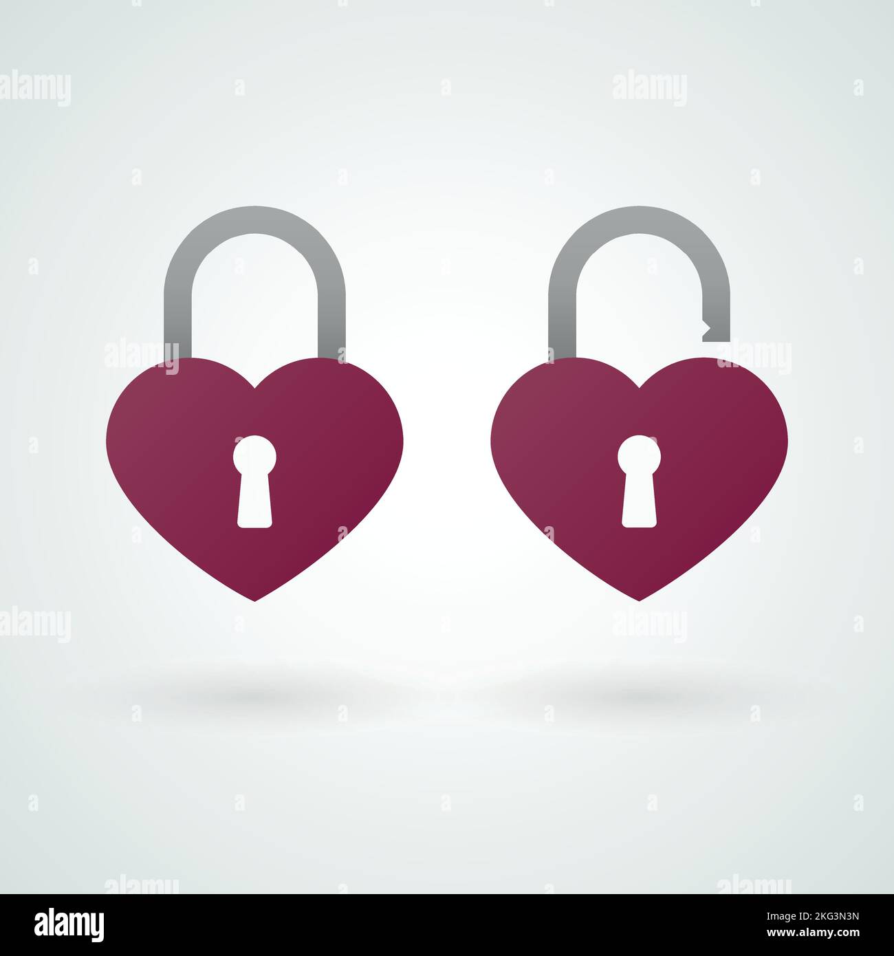 Closed and opened padlock icons of love. Vector illustration, flat ...
