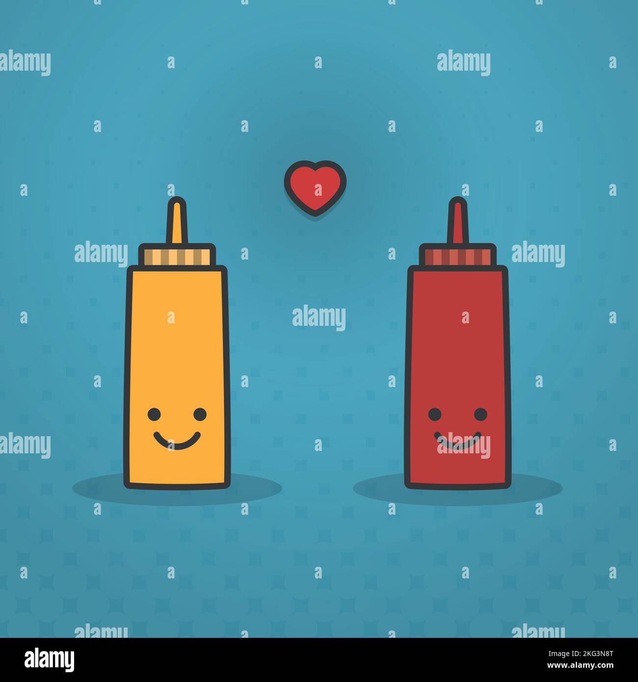 Mustard and ketchup in love. Vector illustration, flat design Stock ...
