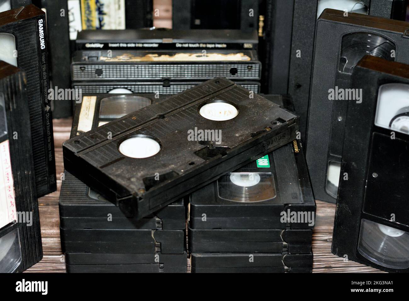 Cairo, Egypt, October 18 2022: pile of VHS video cassette tapes with ... Cairo, Egypt, October 18 2022: pile of VHS video cassette tapes with ...