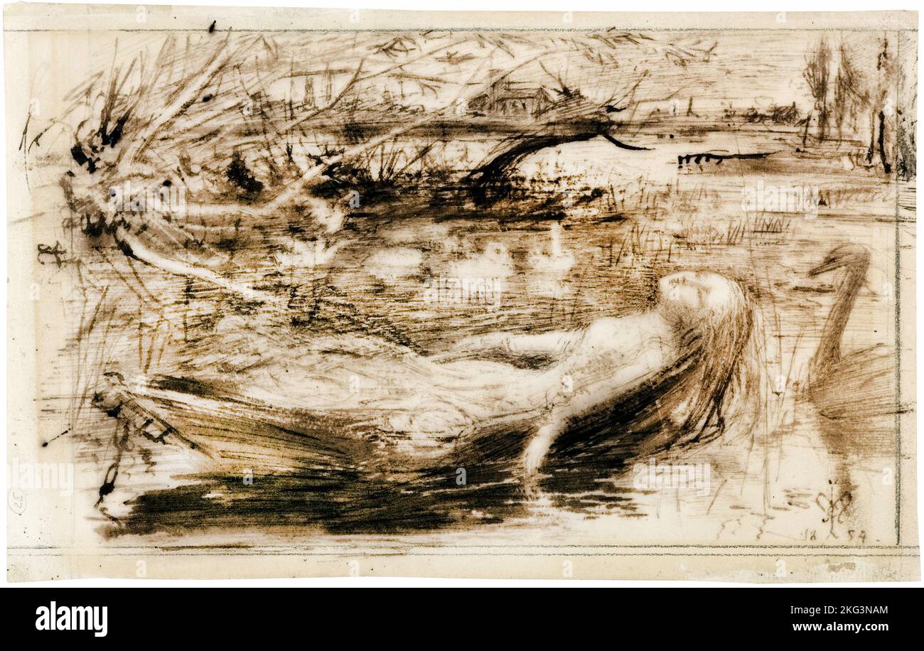 John Everett Millais; The Lady of Shalott; 1854; Pen, brown ink and ...