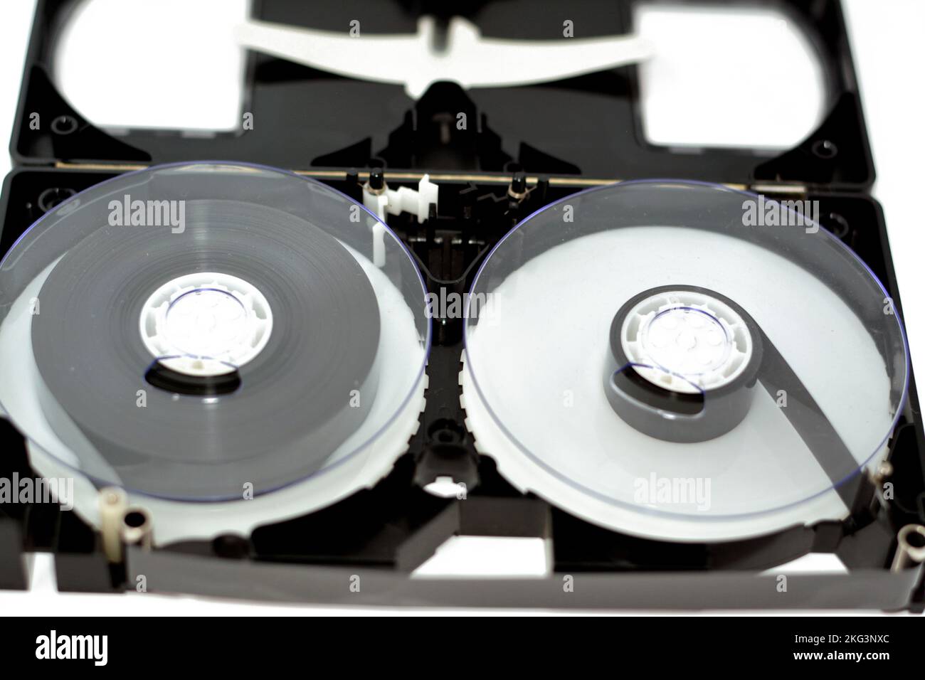 VHS video cassette tape from inside with the front casing removed ...