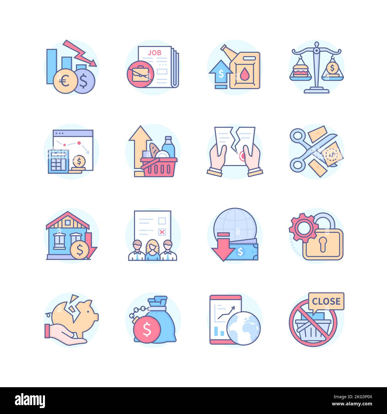 Economic and financial crisis - line design style icons set Stock ...