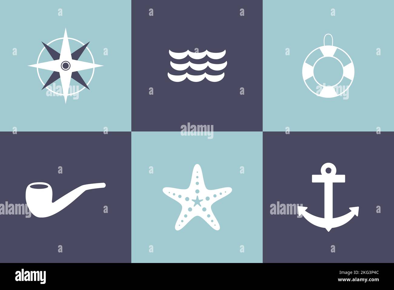 Marine icon set. Blue colors. Nautical inspiration. Vector illustration ...