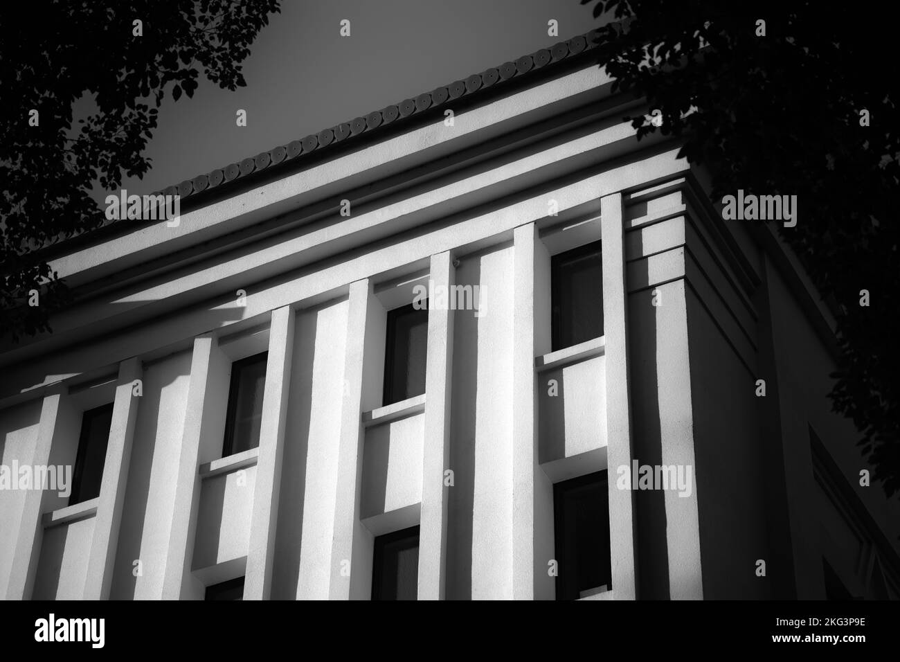 A grayscale of a city building Stock Photo - Alamy