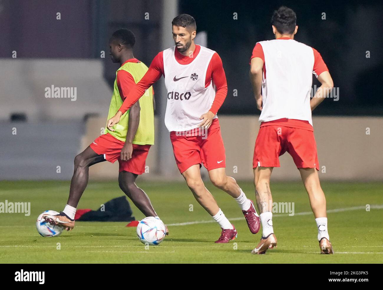 November 21, 2022, DOHA, QATAR: Canada defender Steven Vitoria, centre ...