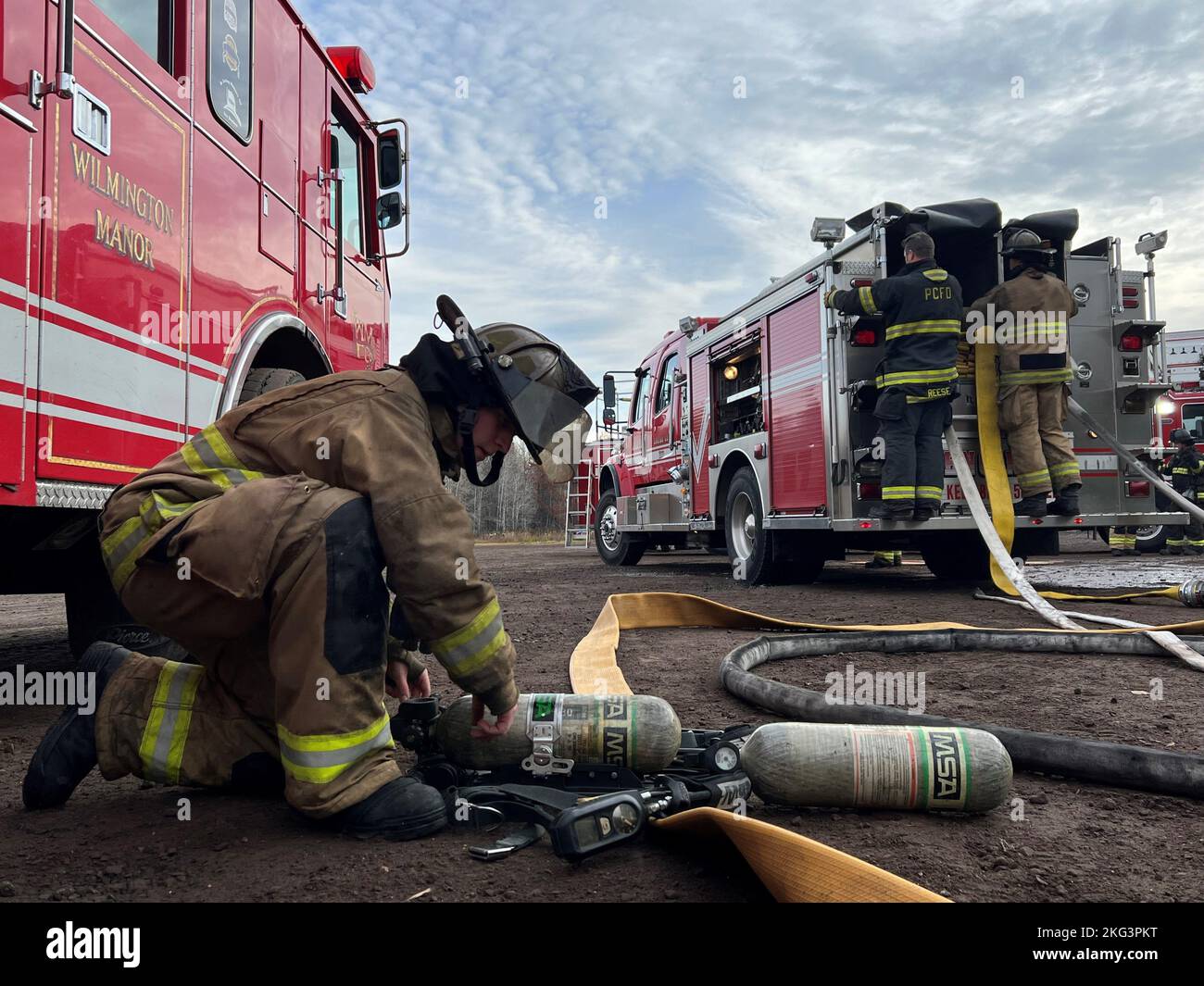 A fire fighter assigned to the 148th Fighter Wing, Minnesota Air ...