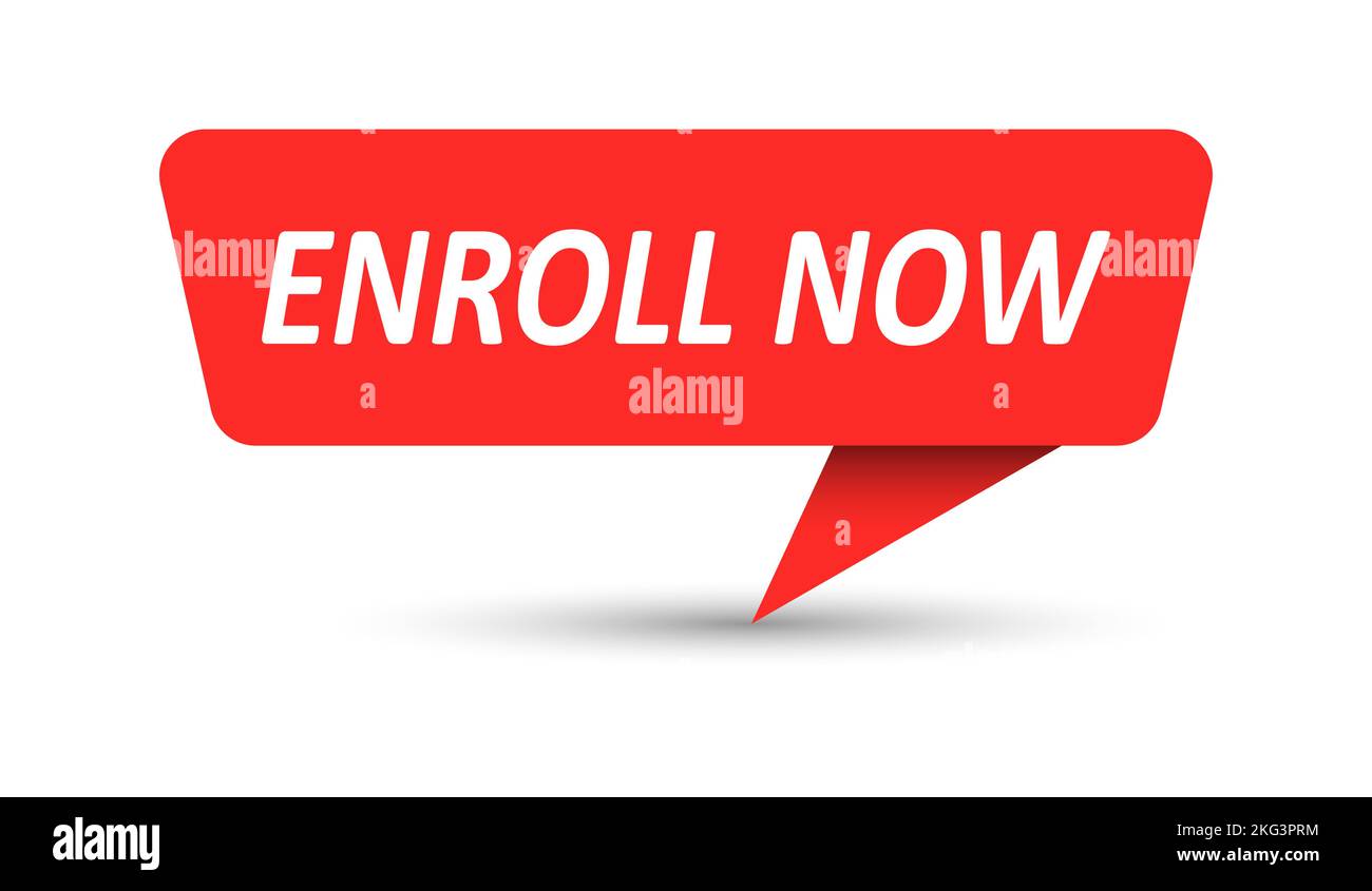 Enroll Now. Vector banner, pointer, sticker, label or speech bubble ...