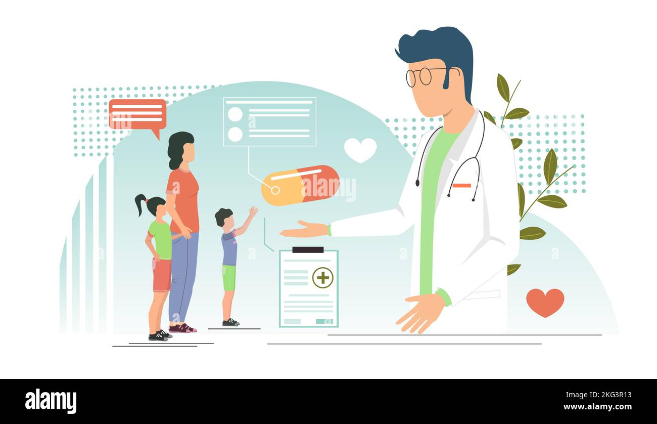 Pediatrician doctor prescribing medicine for kids treatment visiting ...