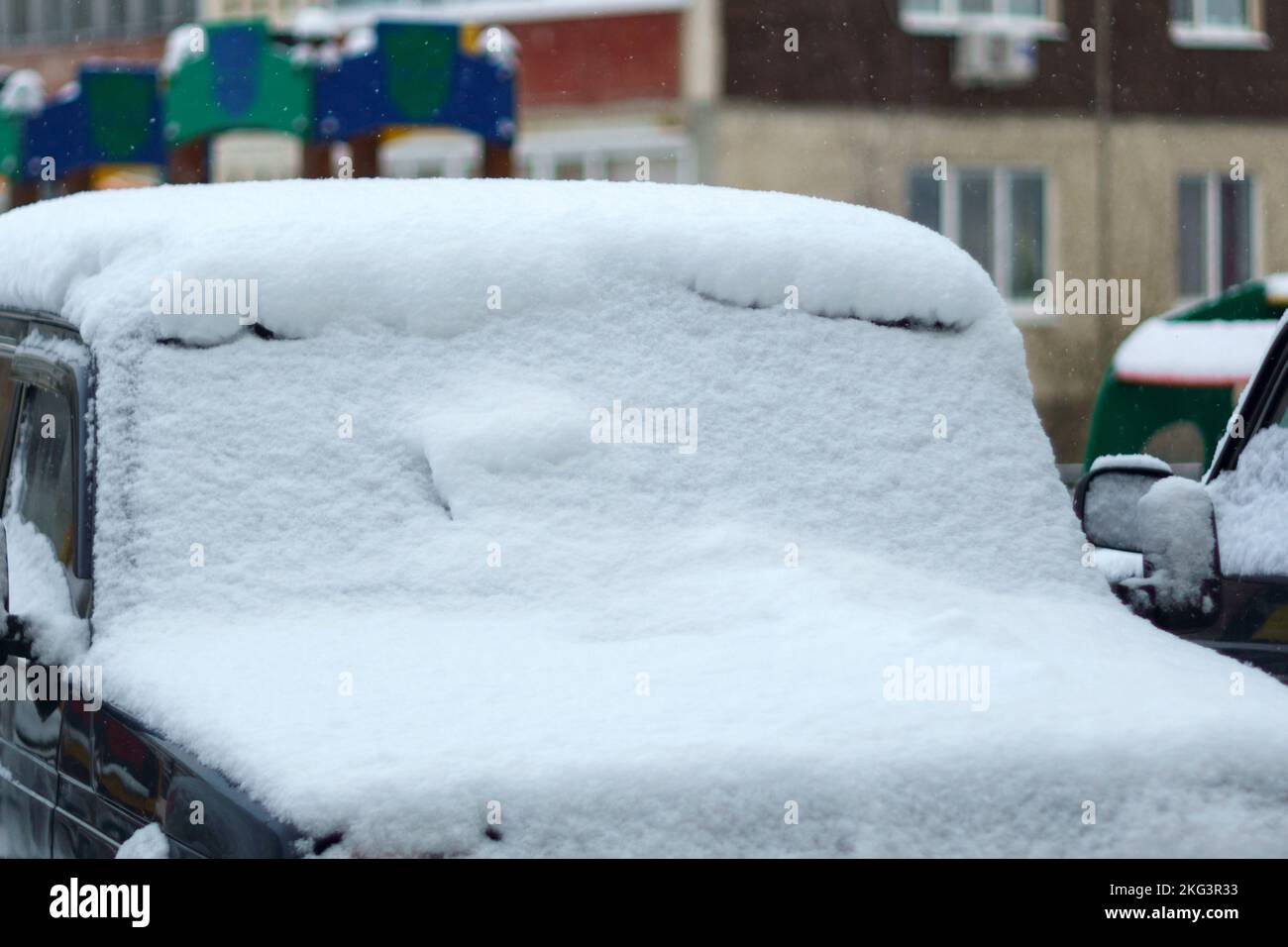 Car is under the snow. Snowdrifts and freezing vehicles. Extreme ...