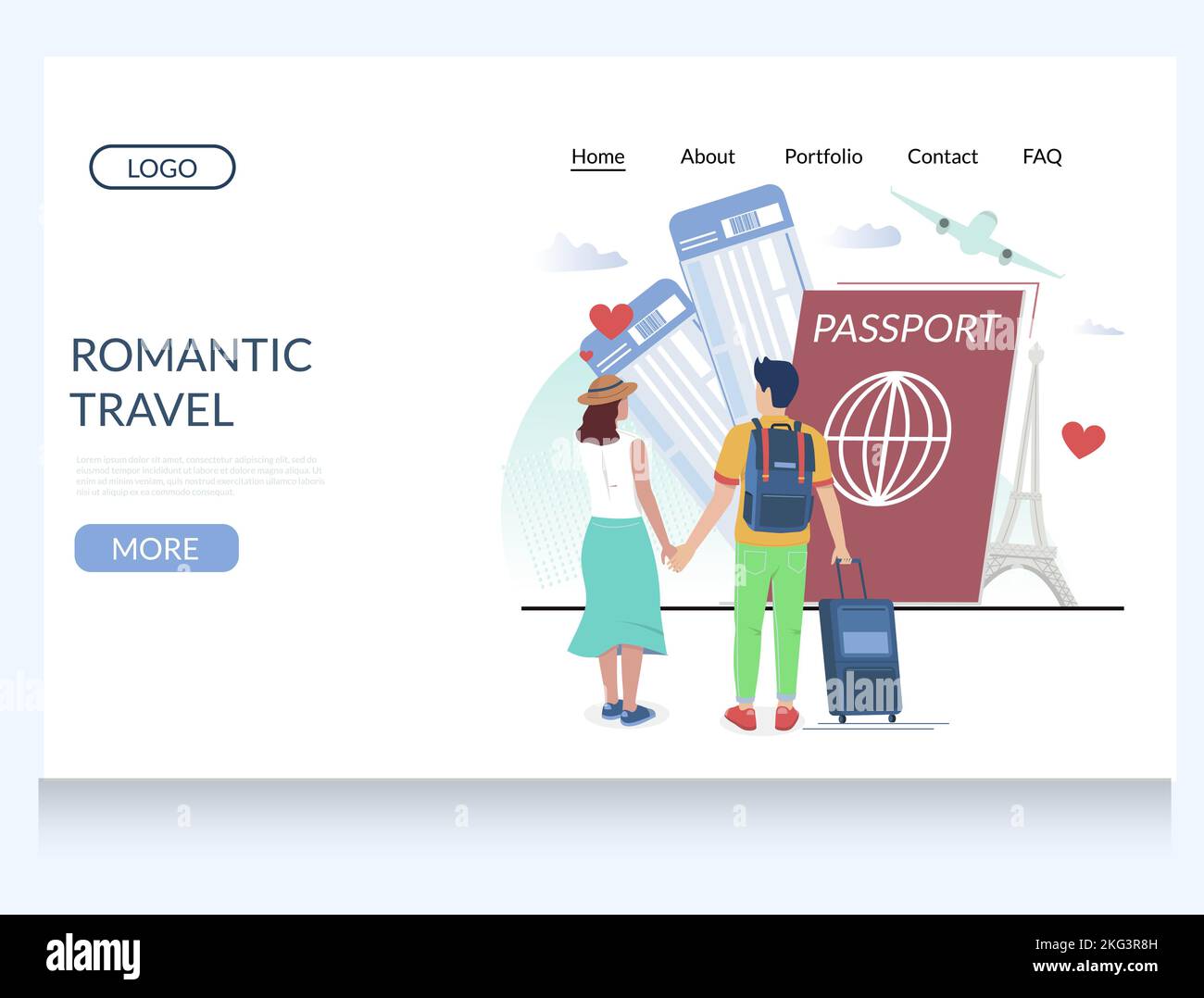 Romantic travel vector website template, web page and landing page ...