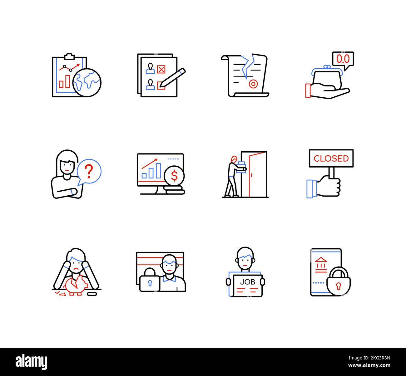 Work problems - modern colorful line design style icons Stock Vector ...
