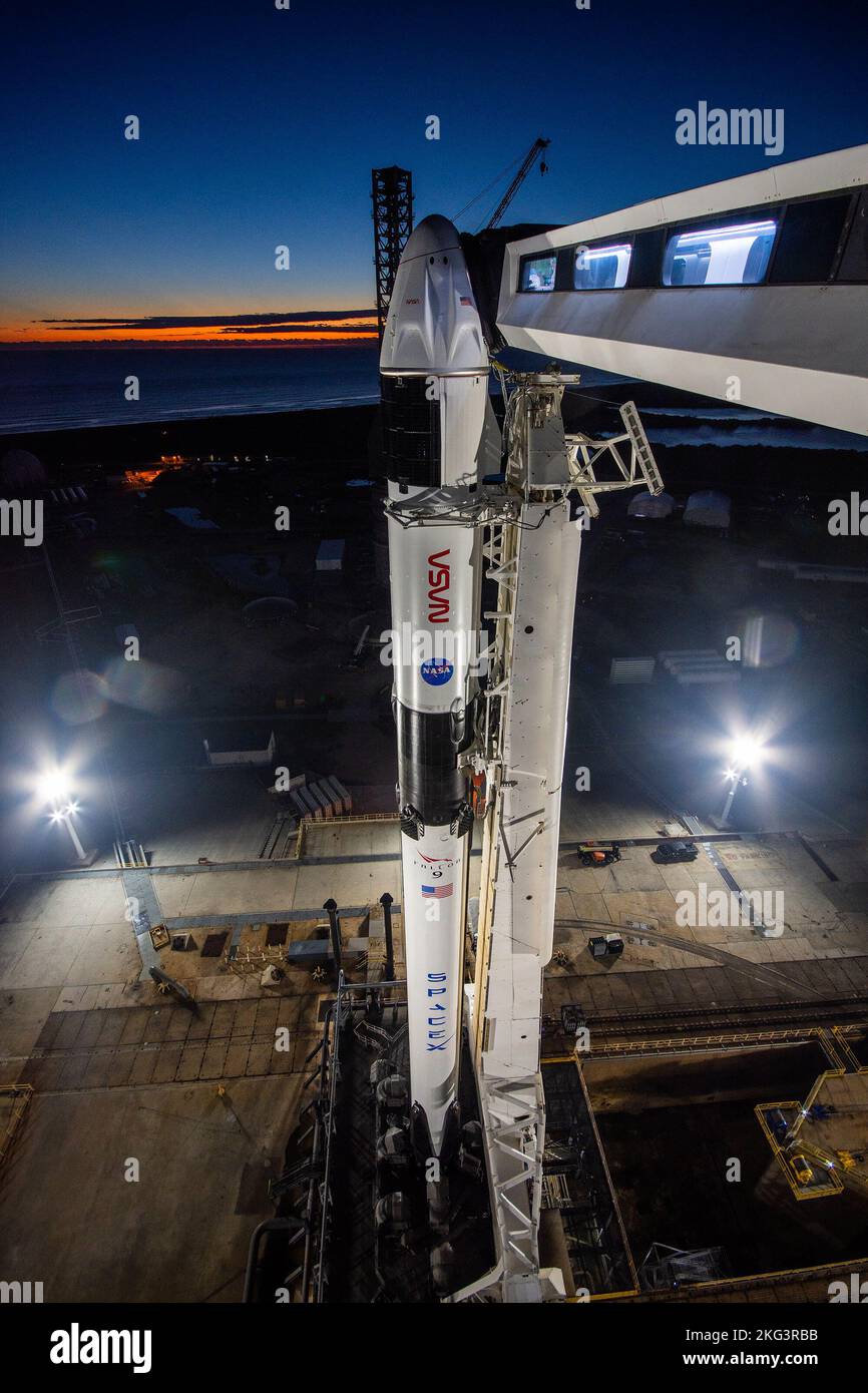 SpaceX Crew-5 Vertical & Sunrise. With the beginning stages of a sunrise serving as the backdrop ...