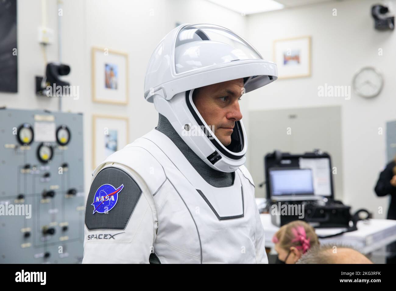 NASA astronaut Josh Cassada is photographed in his SpaceX spacesuit ...
