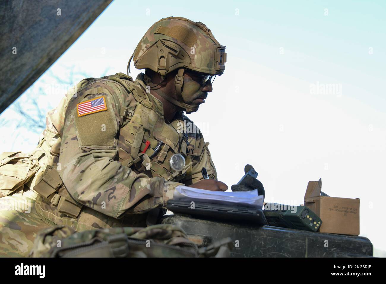 A U.S. Soldier assigned to Bravo Battery, Field Artillery Squadron, 2nd Cavalry Regiment ...