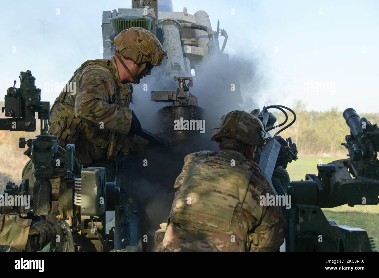 A U.S. Soldier assigned to Bravo Battery, Field Artillery Squadron, 2nd Cavalry Regiment ...