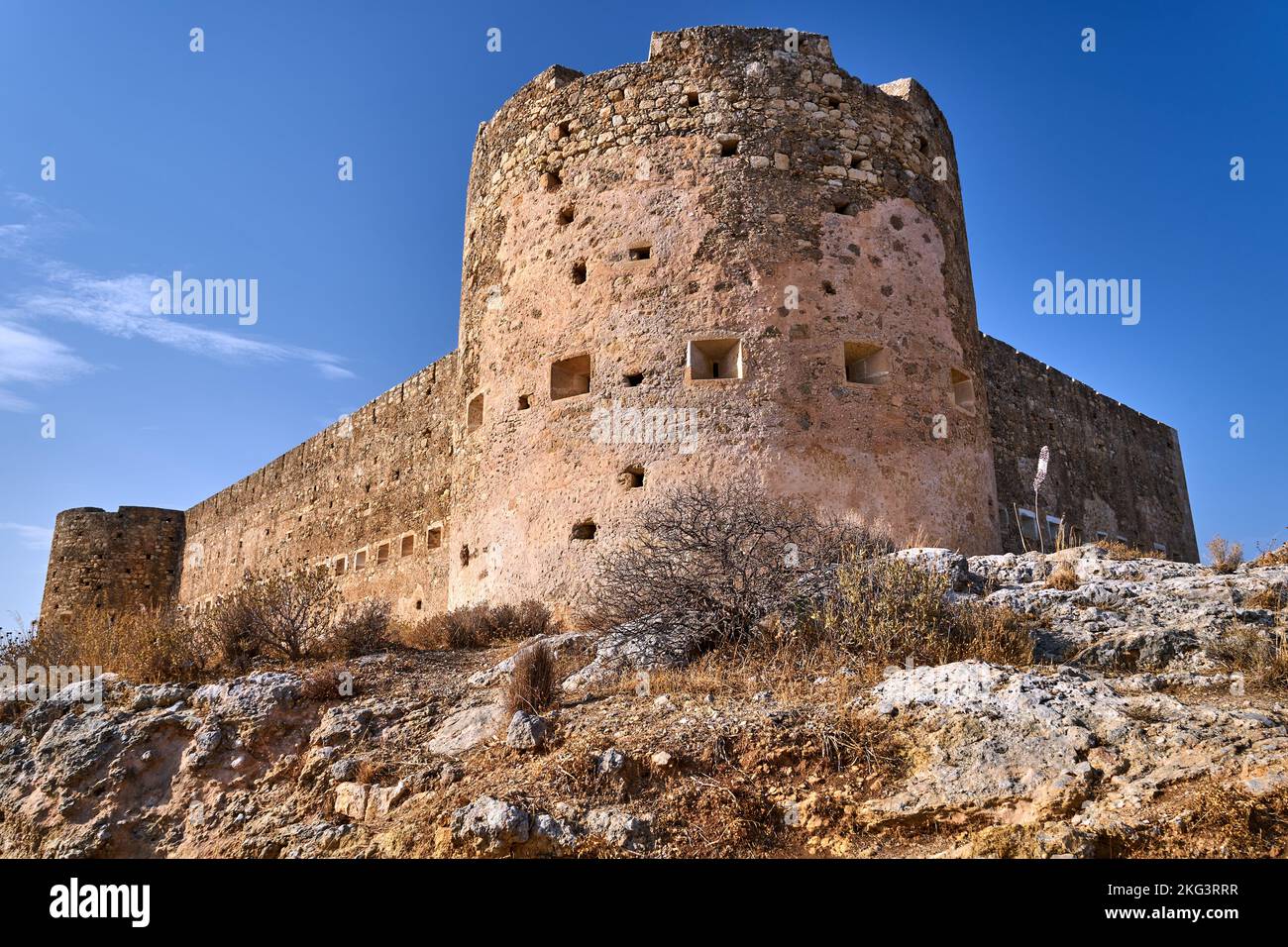 Stone walls of the Turkish castle of Aptera on the greek island of ...