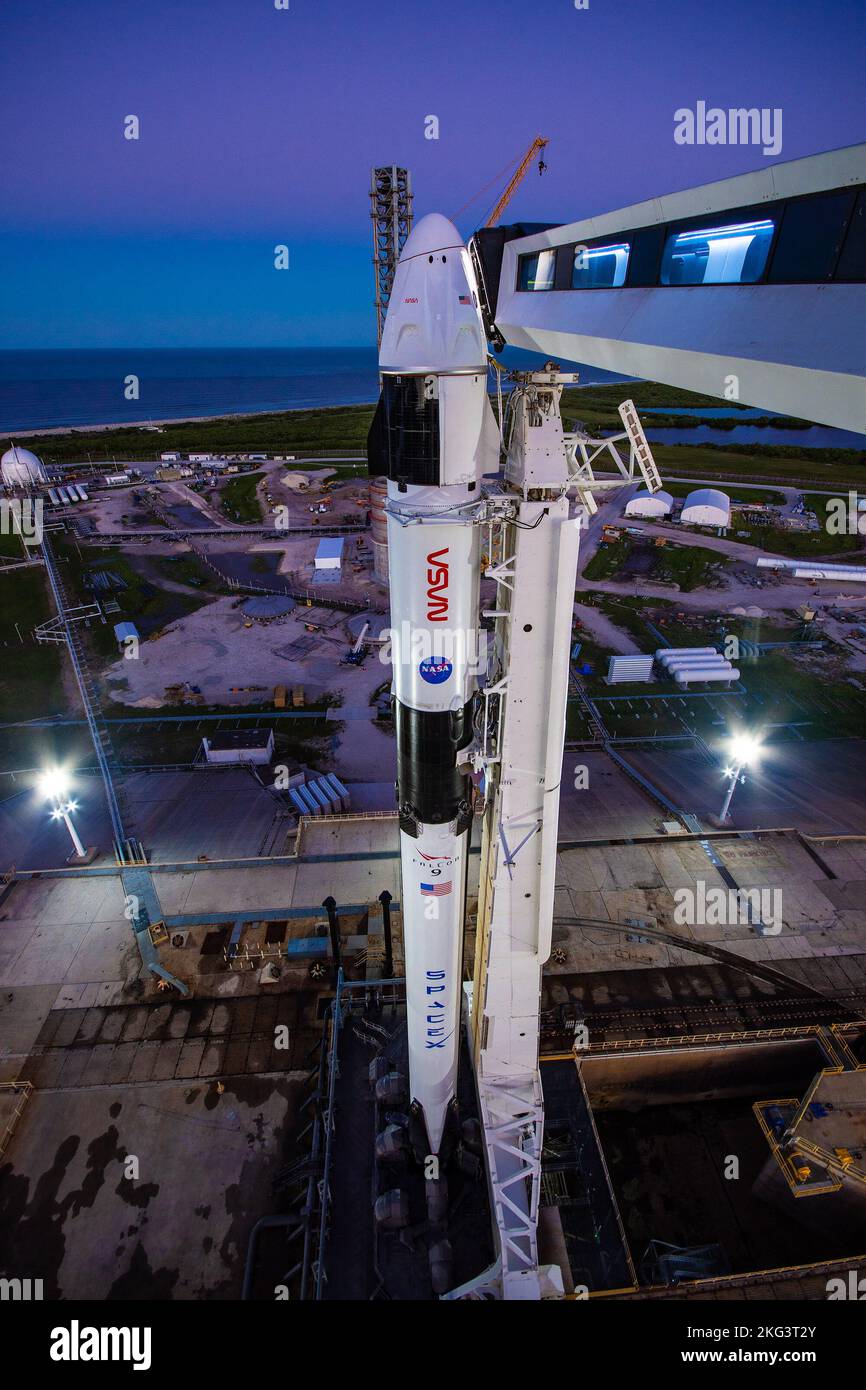 SpaceX Crew-5 Vertical & Sunrise. With the beginning stages of a sunrise serving as the backdrop ...