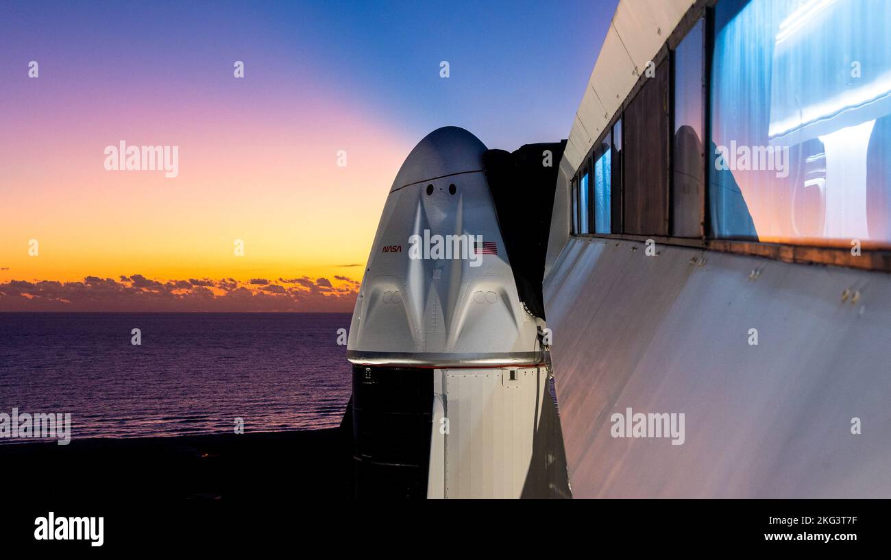 SpaceX Crew-5 Vertical & Sunrise. In view here is a closeup of SpaceX’s ...