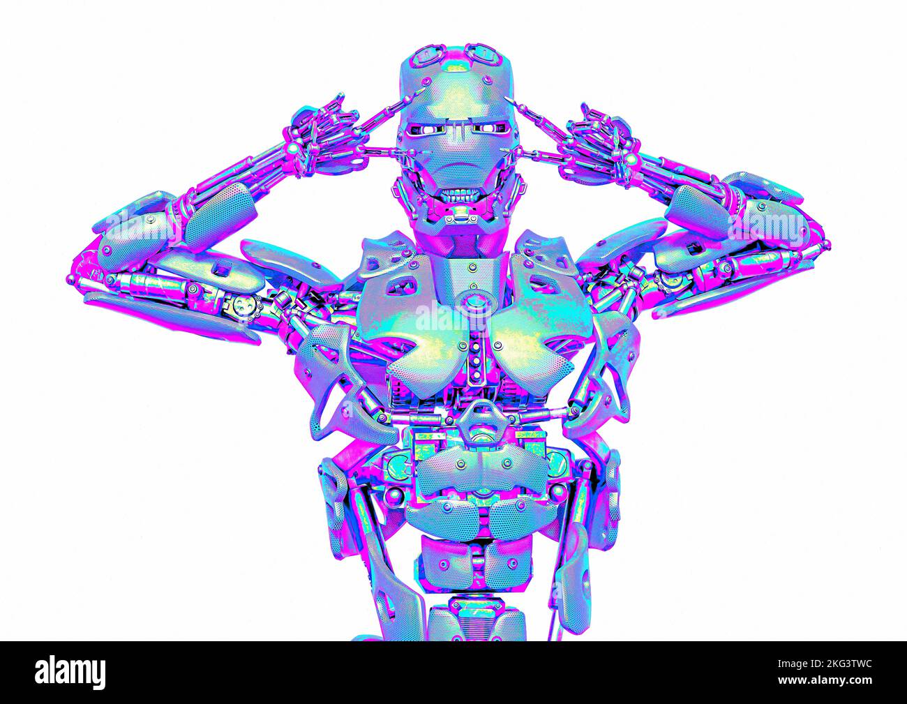 cyborg doing a peace and love pose, 3d illustration Stock Photo - Alamy